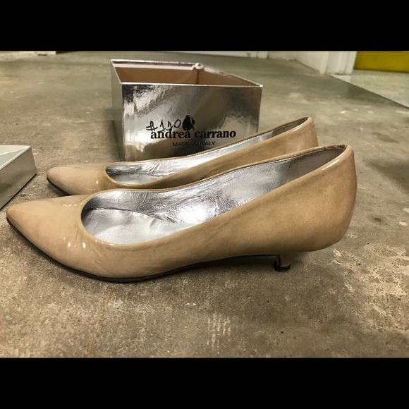 Andrea Carrano | Shoes | Beige Italian Patent Leather Kittenheel Pump ...
